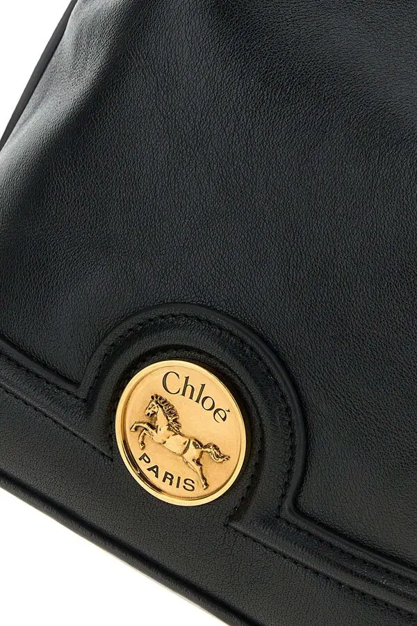Chloé Leather Bucket Bag With Metal Logo Detailing - Black