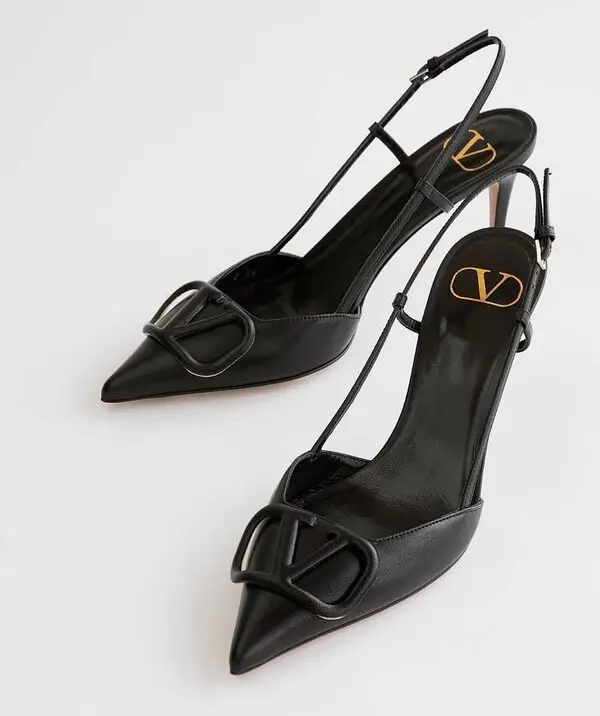 Valentino Garavani Vlogo Signature Calfskin Slingback Pump 80 Mm - Black