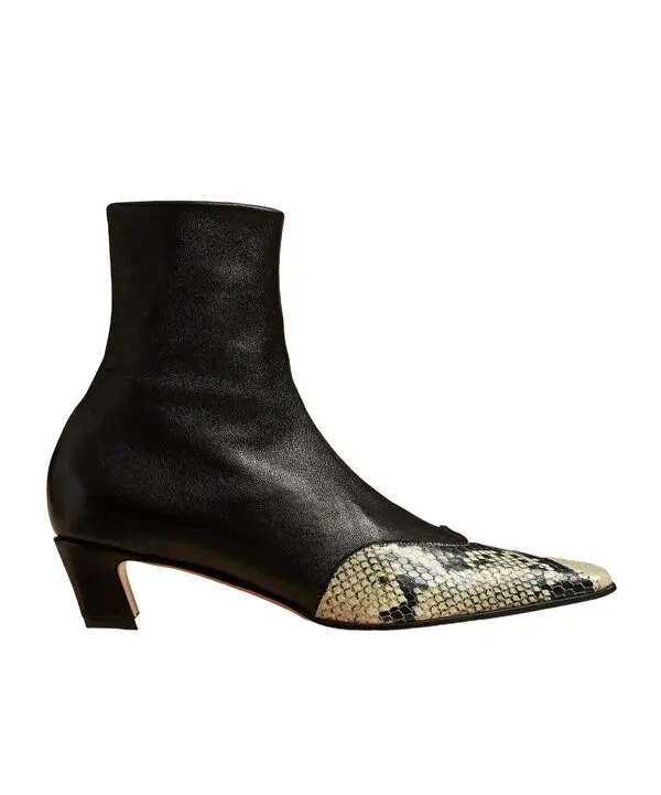 Khaite Square Toe Embossed Ankle Boots With Side Zipper
