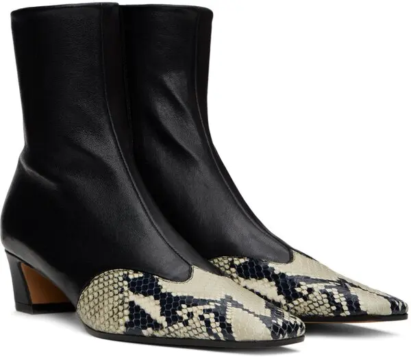 Khaite Square Toe Embossed Ankle Boots With Side Zipper