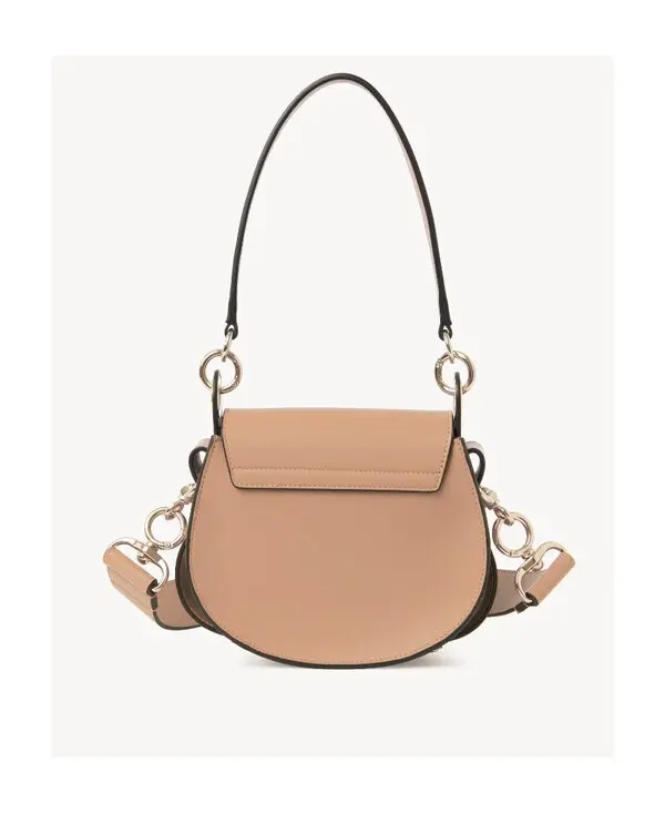 Chloé Tess Logo Embossed Ring Embellished Shoulder Bag - Nude