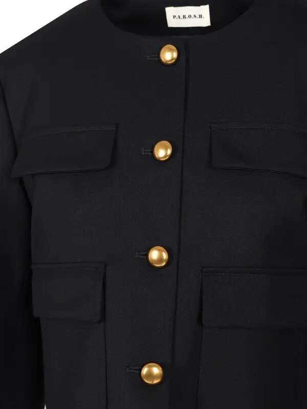 P.a.r.o.s.h Cropped Jacket With Gold Button Fastening - Blue