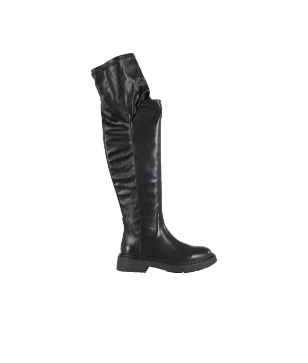 Ash Round Toe Over The Knee Boots With Pleated Detailing