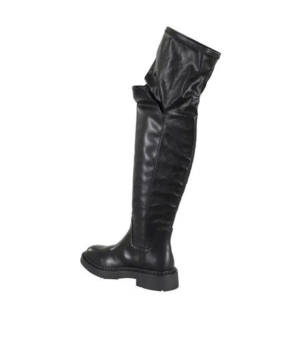 Ash Round Toe Over The Knee Boots With Pleated Detailing