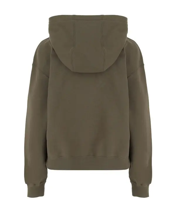Saint Laurent Logo Embroidered Drawstring Hoodie - Khaki