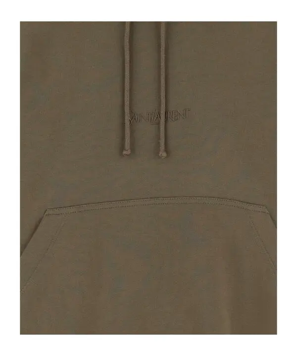 Saint Laurent Logo Embroidered Drawstring Hoodie - Khaki