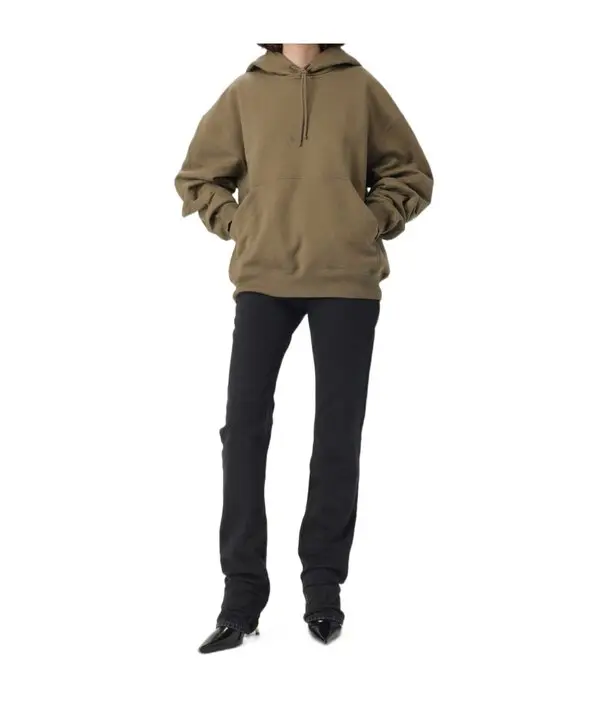 Saint Laurent Logo Embroidered Drawstring Hoodie - Khaki