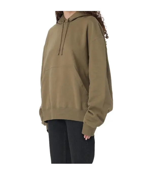 Saint Laurent Logo Embroidered Drawstring Hoodie - Khaki