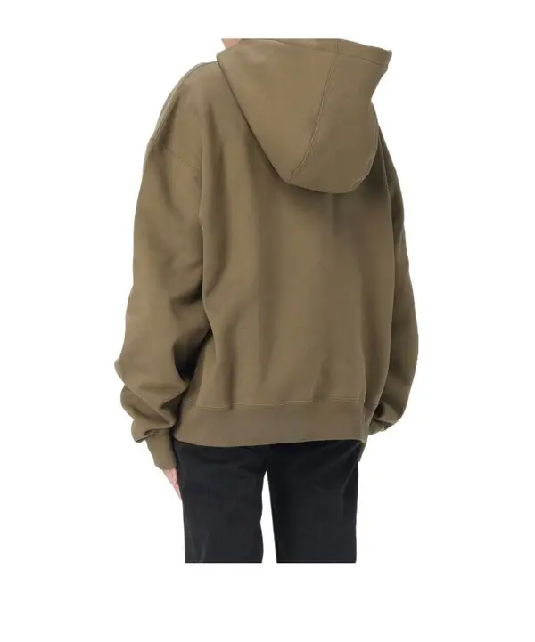 Saint Laurent Logo Embroidered Drawstring Hoodie - Khaki