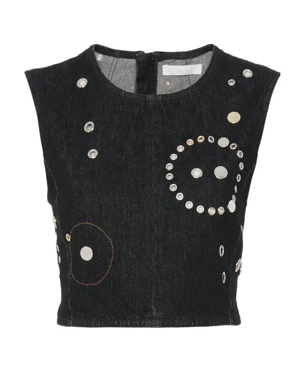 Chloé Stud Embellished Crop Top - Black