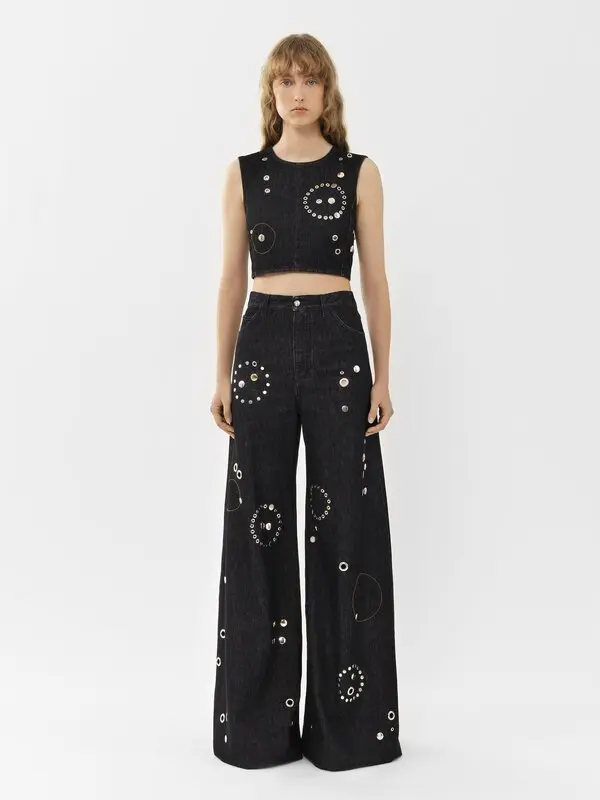 Chloé Stud Embellished Crop Top - Black
