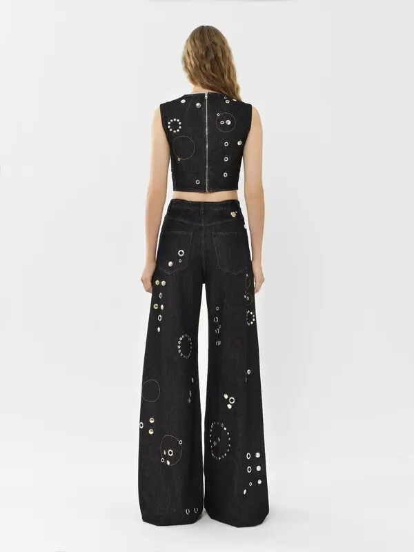 Chloé Stud Embellished Crop Top - Black