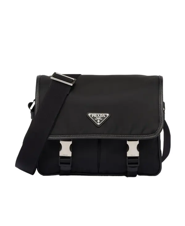 Prada Logo Plaque Fold-over Shoulder Bag - Black