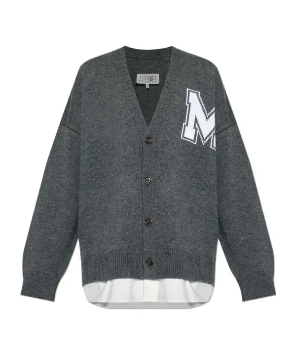 MAISON MARGIELA Two-in-one Knit Cardigan With M-applique - Dark Gray