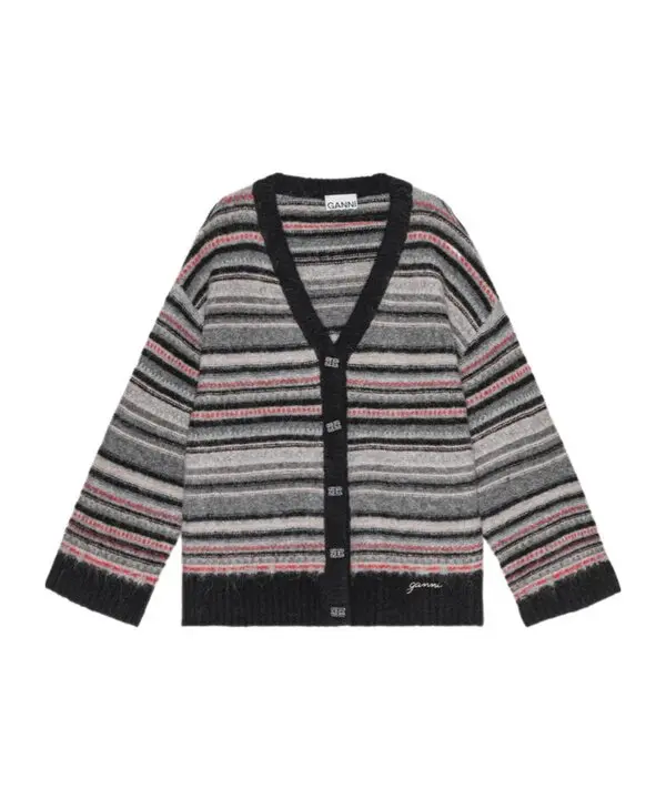 GANNI Striped Knit Cardigan With Butterfly Buttons