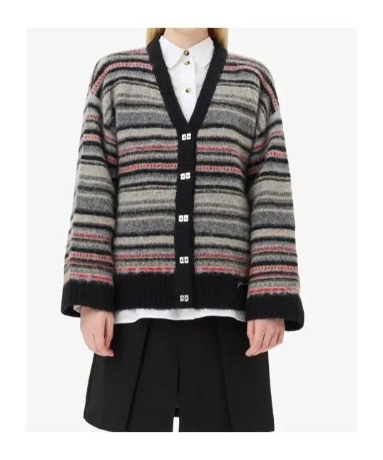 GANNI Striped Knit Cardigan With Butterfly Buttons