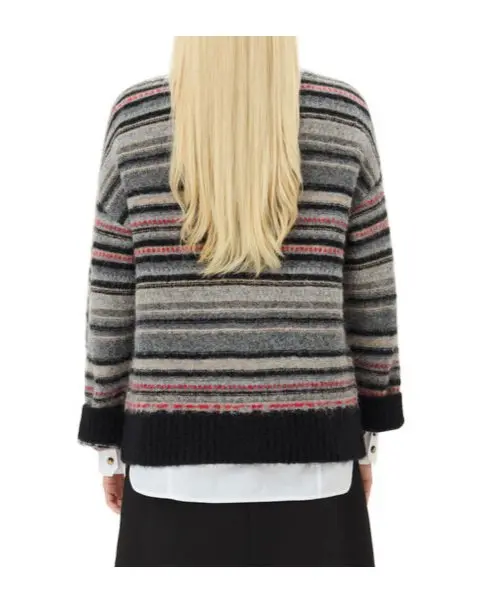 GANNI Striped Knit Cardigan With Butterfly Buttons