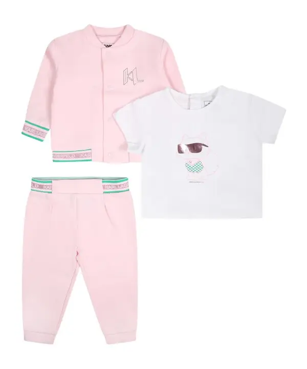 Karl Lagerfeld Short-sleeved T-shirt Long-sleeved Jacket And Pants Three-pack - Pink