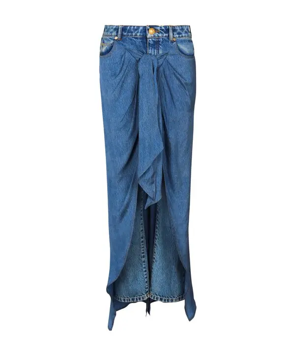 Balmain Draped Denim Skirt Jeans