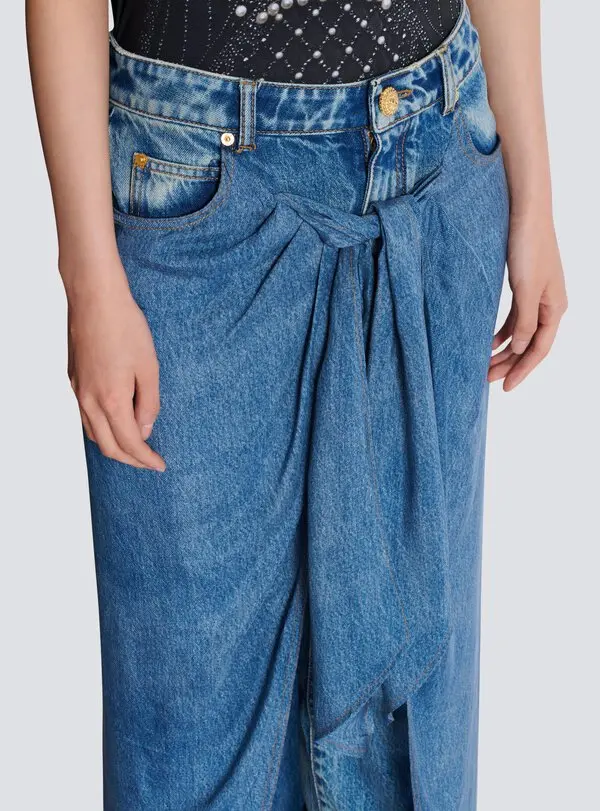 Balmain Draped Denim Skirt Jeans