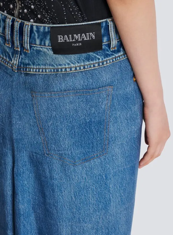 Balmain Draped Denim Skirt Jeans