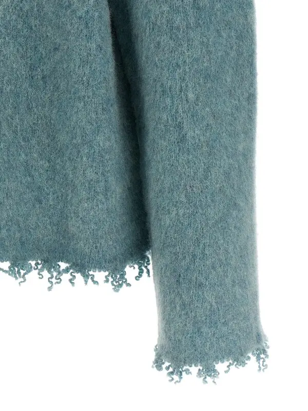 JIL SANDER Boat-neck Jumper With Frayed Hem - Green