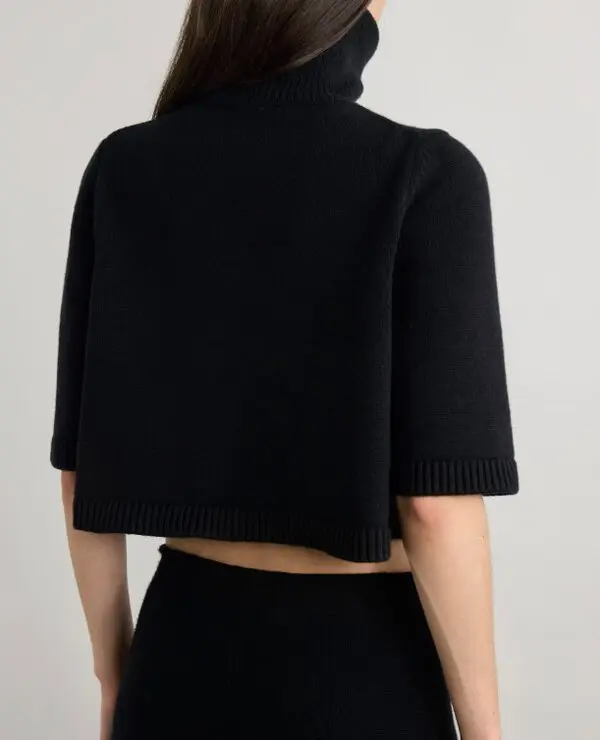 Alaïa Knit Cropped High Neck Jumper - Black