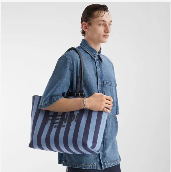 Fendi Pequin Jacquard Tote Bag - Blue