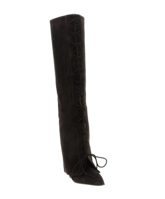Paris Texas Jane Fold Over Lace-up Boots - Black