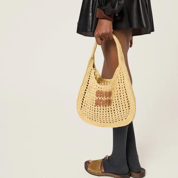 Miu Miu Raffia Logo Shopping Bag