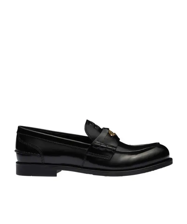 Miu Miu Round Toe Penny Loafers With Embossed Logo - Black