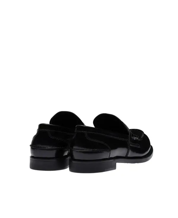 Miu Miu Round Toe Penny Loafers With Embossed Logo - Black