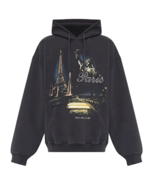 Vetements Graphic Printed Drawstring Hoodie - Black