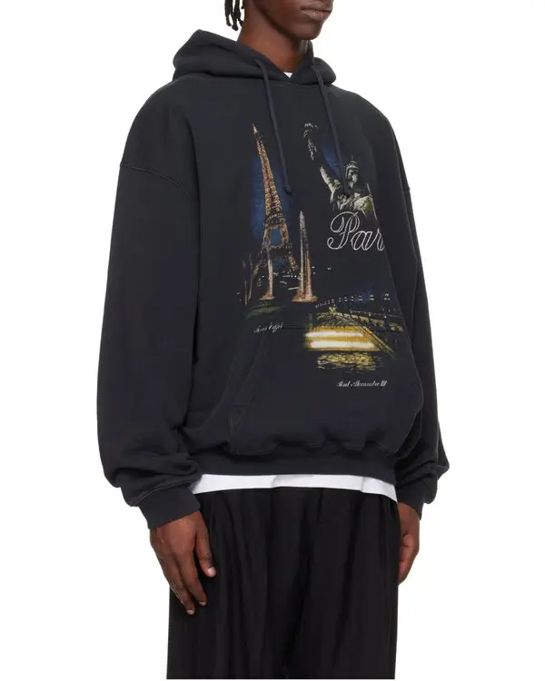 Vetements Graphic Printed Drawstring Hoodie - Black