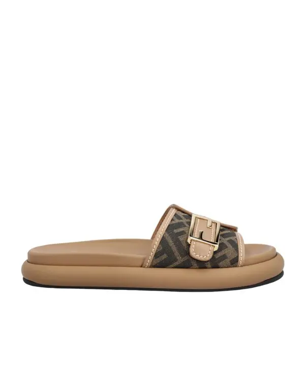 Fendi Wide-band Flat Slides With Ff Baguette Buckles