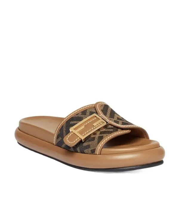 Fendi Wide-band Flat Slides With Ff Baguette Buckles