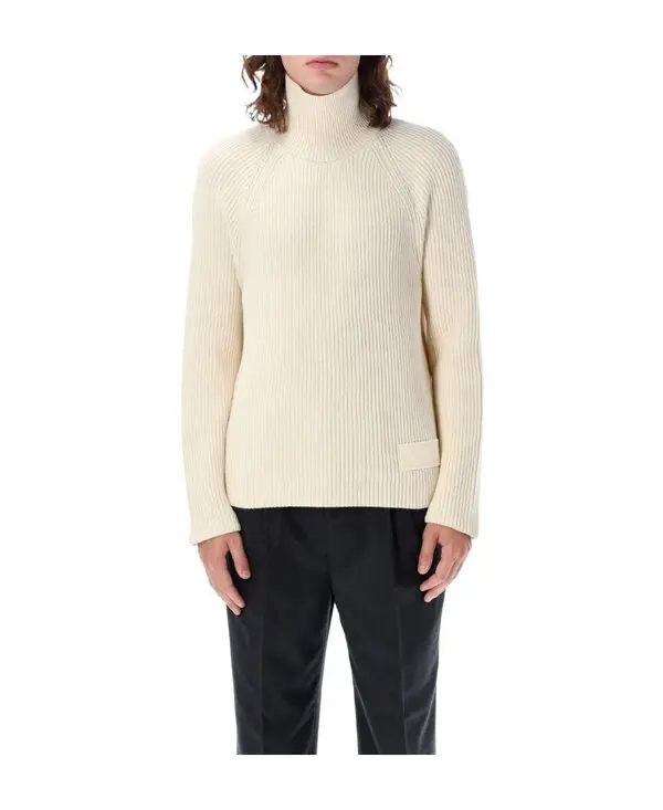 Ami High Neck Ribbed Jumper - White