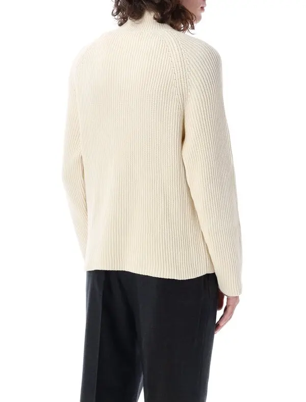 AMI Paris High Neck Ribbed Jumper - White