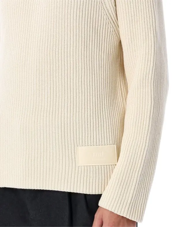 AMI Paris High Neck Ribbed Jumper - White