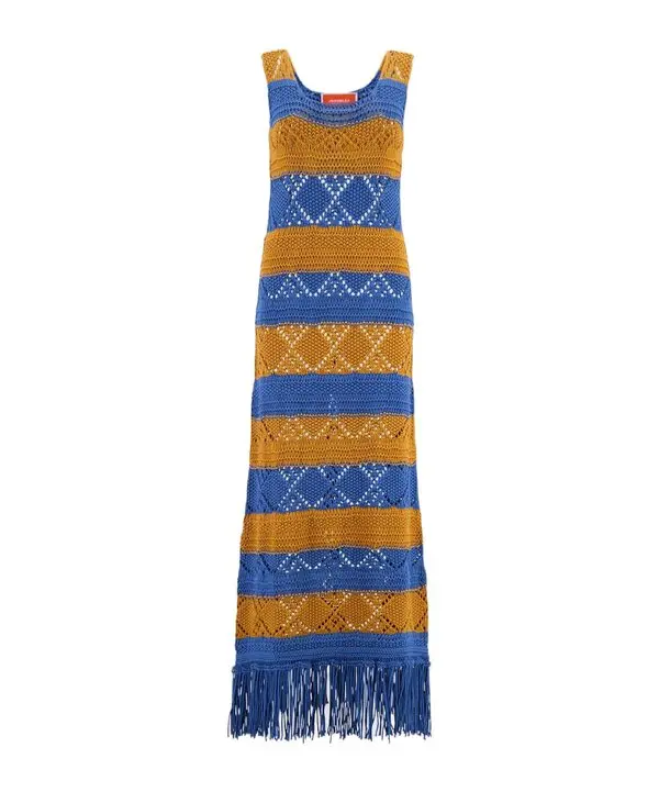 La DoubleJ Open Stitch Fringed Maxi Dress - Blue