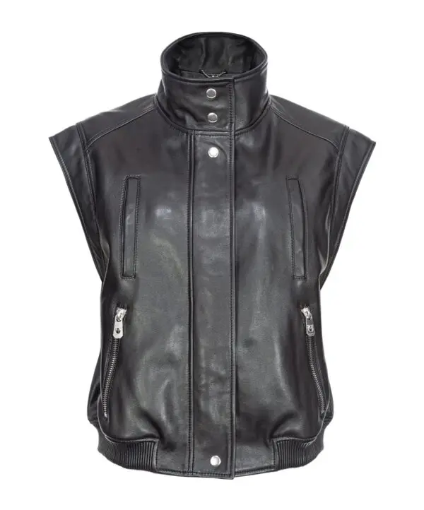 Pinko High-neck Sleeveless Biker Vest - Black