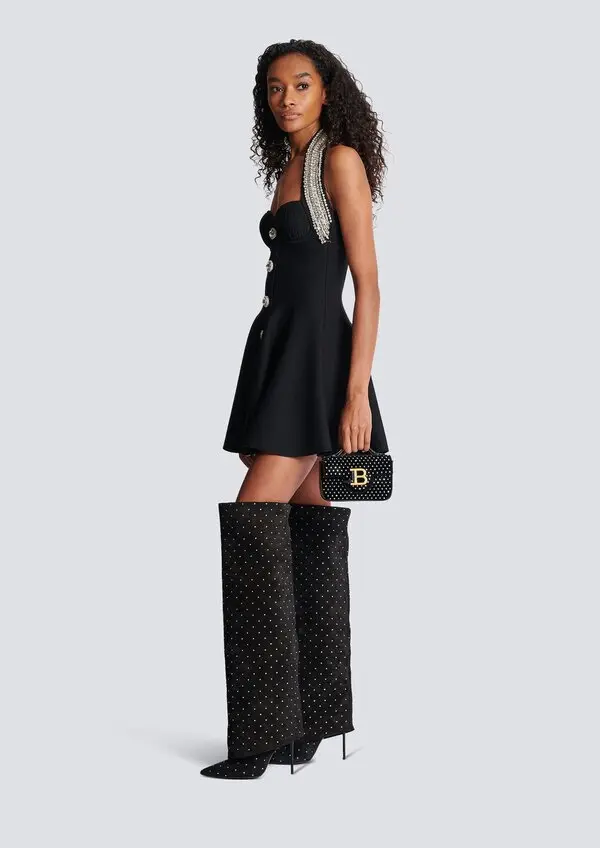 Balmain B-buzz Mini Velvet Crystal Embellished Bag