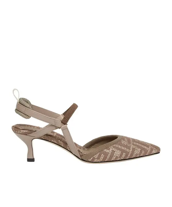 Fendi Logo Jacquard Slingback Pumps - Brown