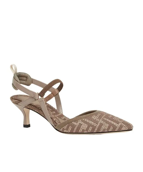 Fendi Logo Jacquard Slingback Pumps - Brown