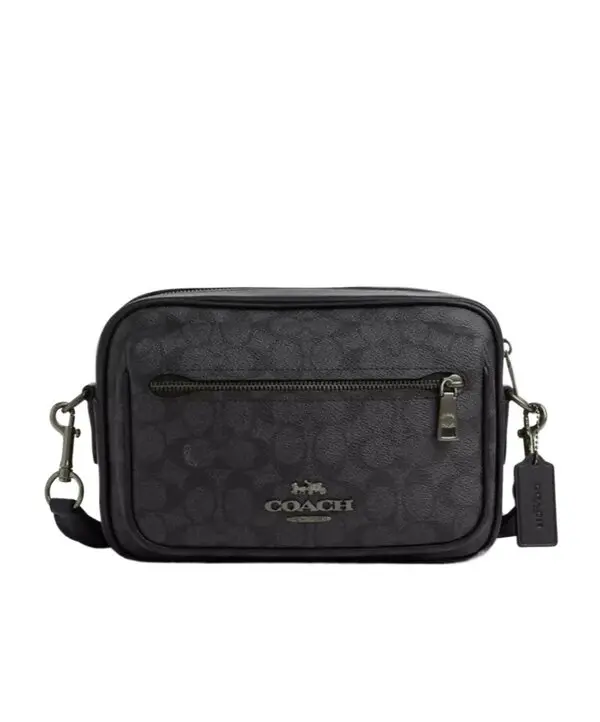 COACH Logo Cross-body Bag - Iconic Canvas/bronze/charcoal Gray/black
