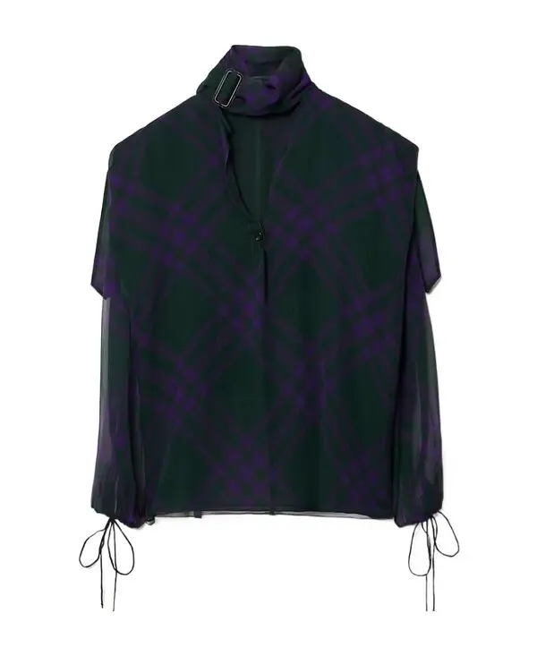 Burberry Check-pattern Scarf Detailed Blouse - Black