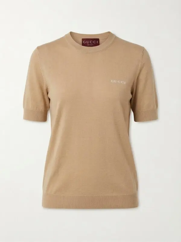 Gucci Logo Intarsia Knit Top - Light Brown