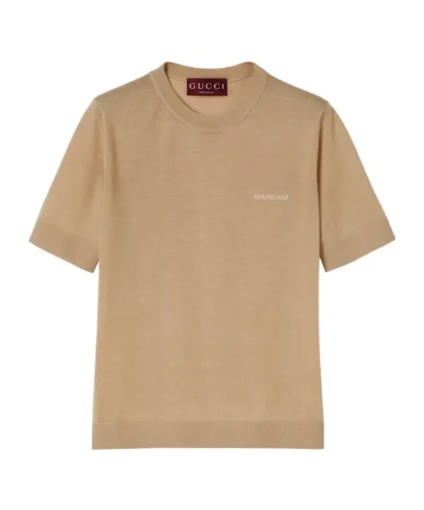 Gucci Logo Intarsia Knit Top - Light Brown