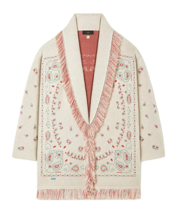 Alanui Bandana Jacquard Cardigan With Tassel Trim - Chalk Coral