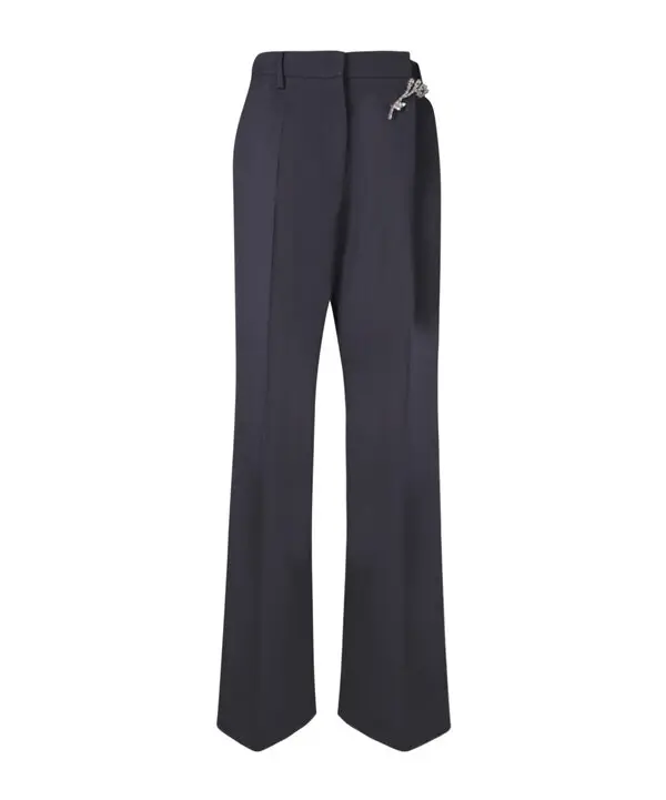 Prada High-waisted Tailored Trousers With Jewel Brooch Detail